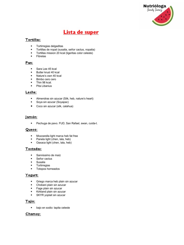 Lista de Super y Especificaciones | PDF | Alimentos | Té