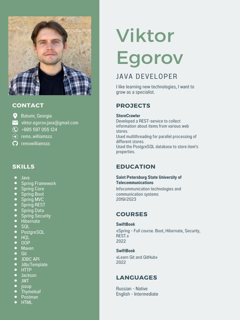 Viktor Egorov, Java Developer, CV | PDF