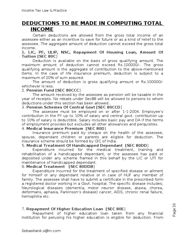 Deductions To Be Made in Computing Total Income | PDF | Income Tax In ...