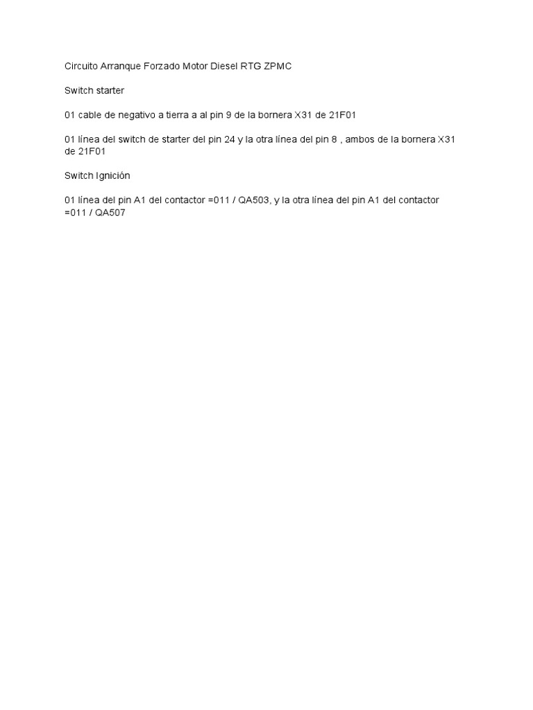 Circuito Arranque Forzado Motor Diesel RTG ZPMC | PDF