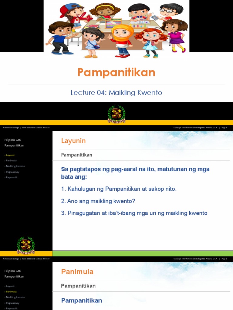 LP04 Pampanitikan-Maikling Kwento FIL G10 Richmindale - Rev0 | PDF