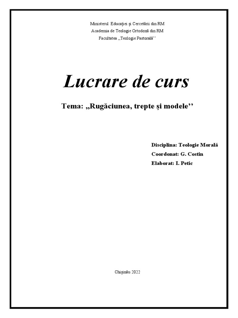 Lucrare de Curs: Tema: ,,rugăciunea, Trepte Și Modele'' | PDF