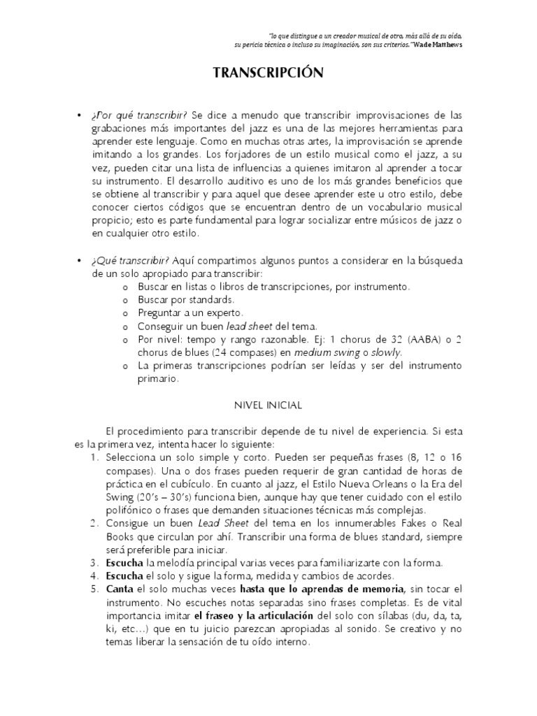 Consideraciones para La Transcripción | PDF | Ritmo | Acorde (Música)