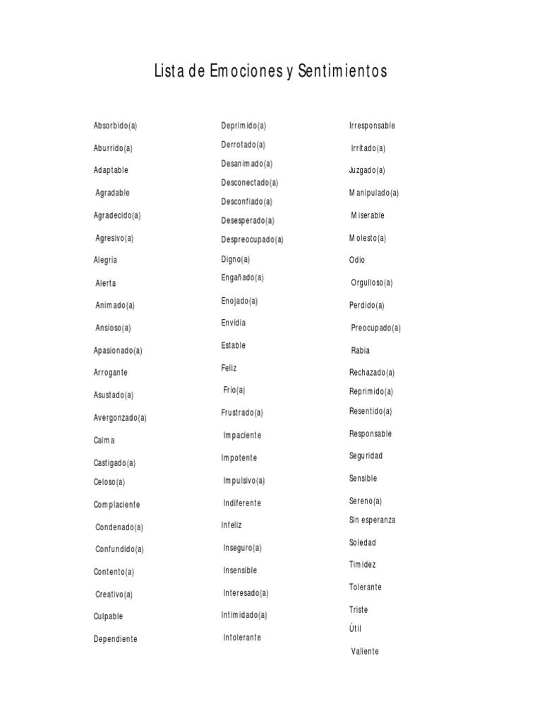 Lista de Sentimientos | PDF