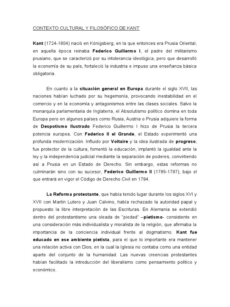 Kant. Contexto Cultural y Filosófico | PDF | Immanuel Kant | Era de iluminacion