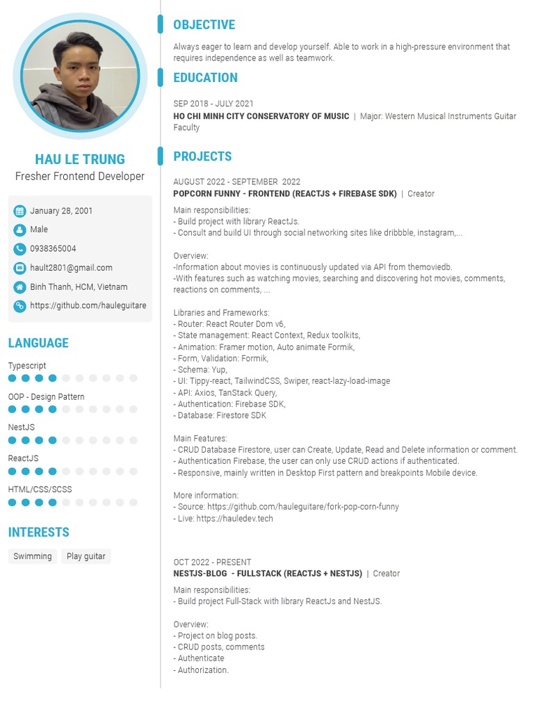 CV Letrunghau Fresher | PDF | Databases | Computing