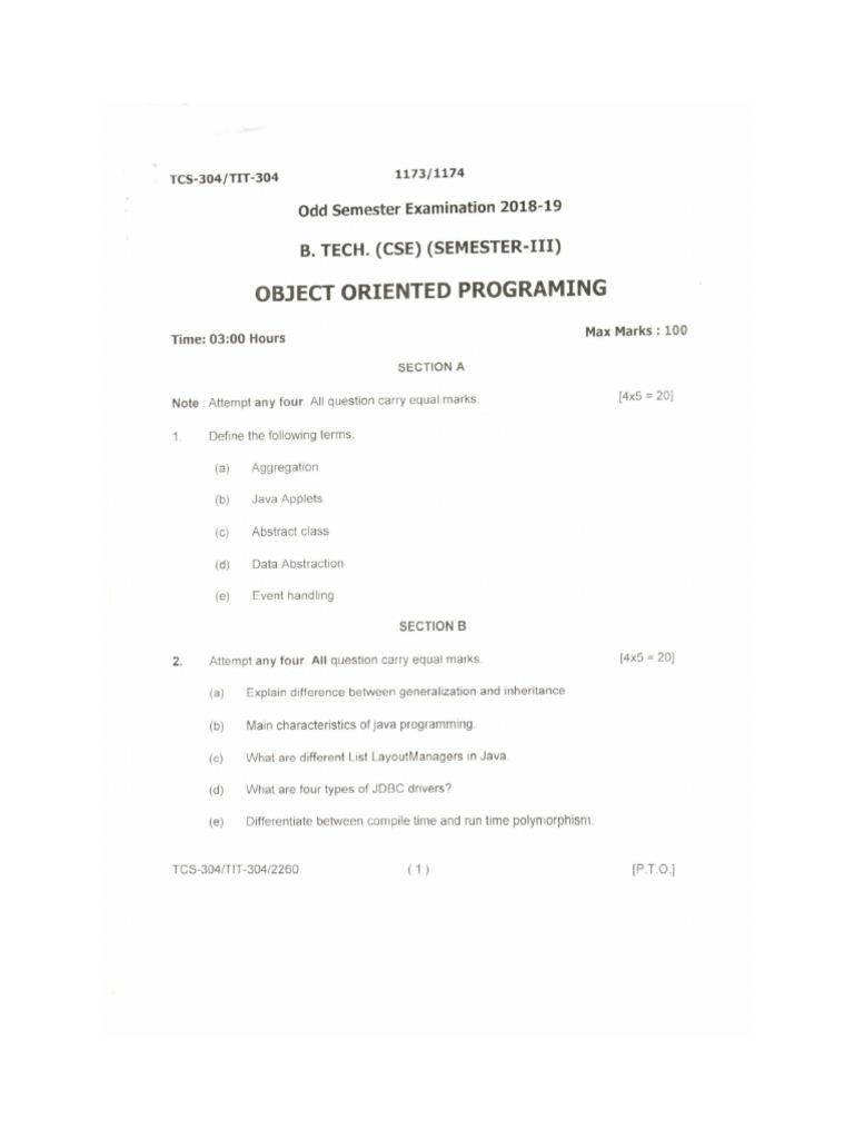 TCS, TIT-304 Object Oriented Prog. | PDF