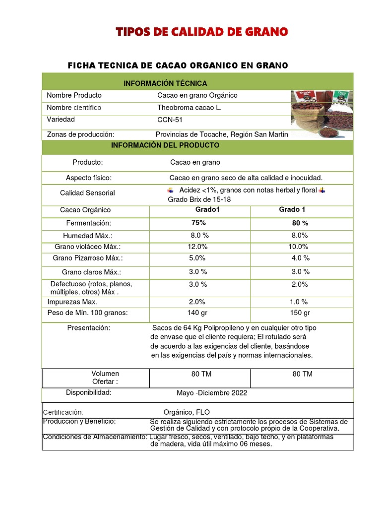 Ficha Tecnica de Cacao 2022 | PDF Ficha Tecnica de Cacao 2022 | PDF