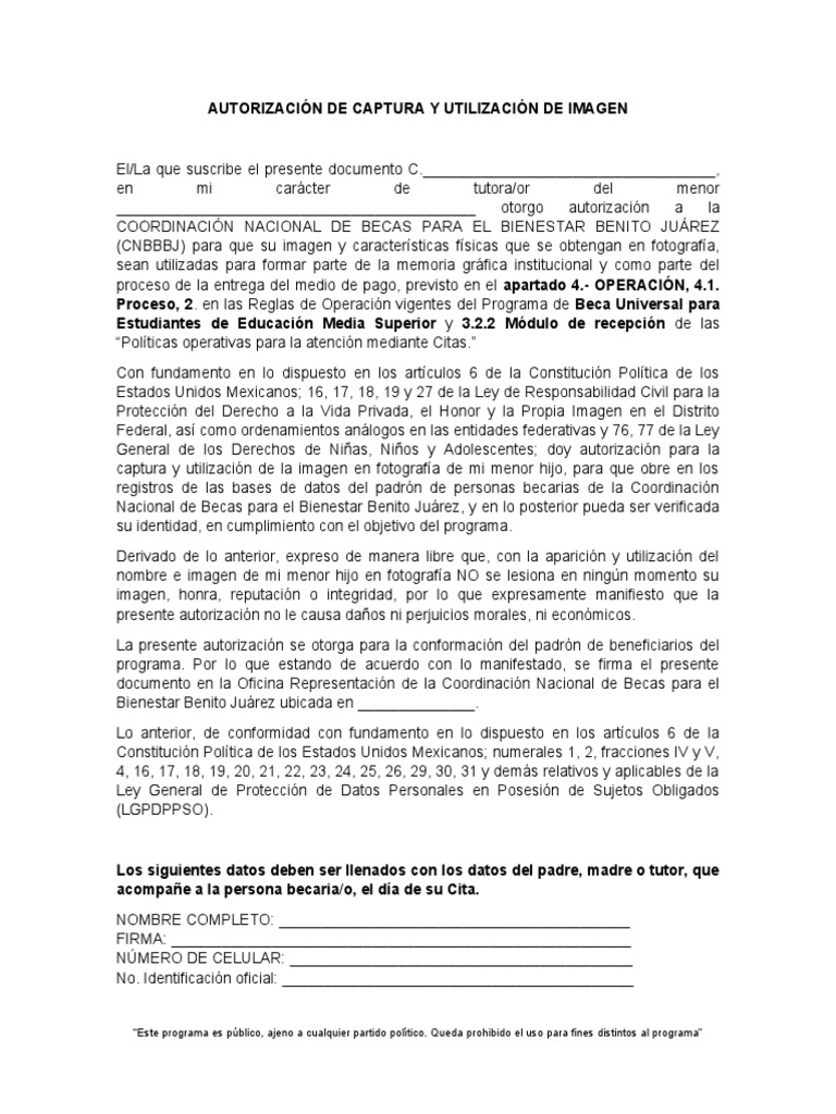Autorización de Captura y Utilización de Imagen de Recepcion Foto | PDF ...