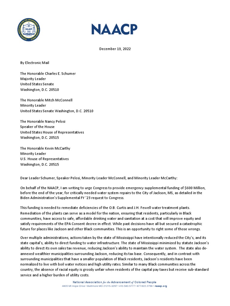 NAACP Letter of Support Jackson MS FINAL - Omnibus FY23 | PDF | Jackson | Chuck Schumer