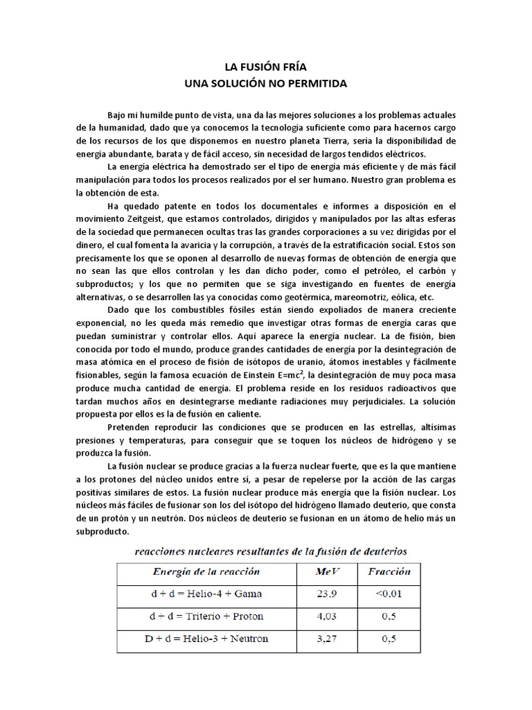 La Fusion Fria Una Solucion No Permitida - Compress | PDF | La energía ...