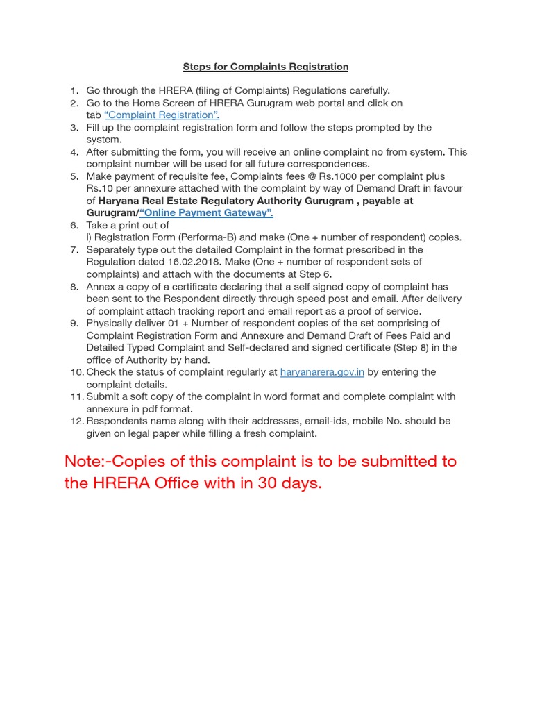 HRERA Complaint Registration Guide | PDF