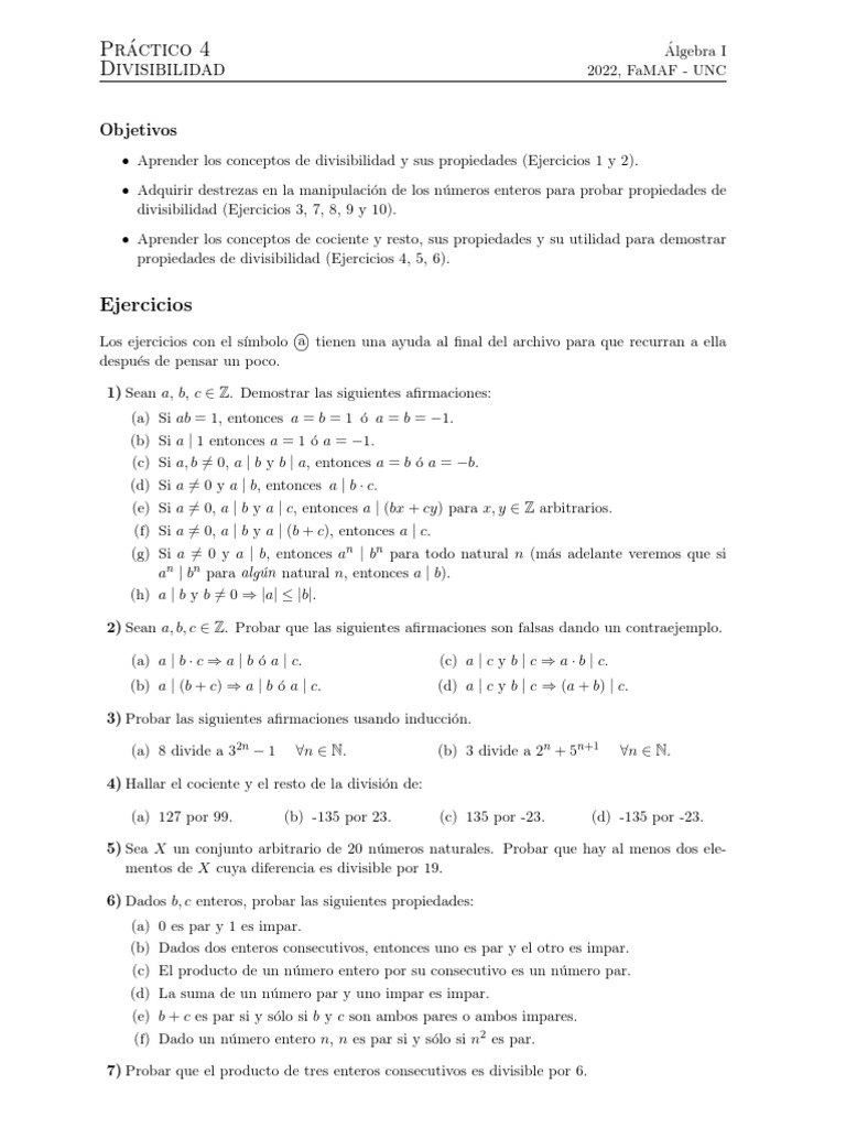 Practico 4 Algi 2022 1c | PDF | Entero | División (Matemáticas)