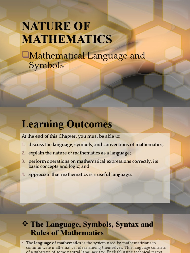Nature of Mathematics Mathematical Language and Symbols | PDF | Set (Mathematics) | Function ...