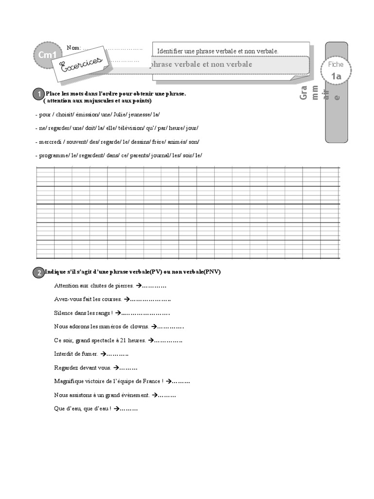 cm1 Exercices Phrase | PDF