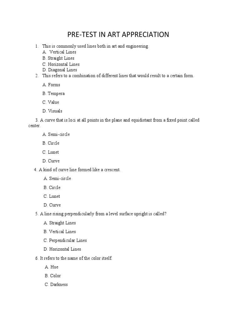 Pre Test in Art Appreciation 2 | PDF | The Arts | Paintings