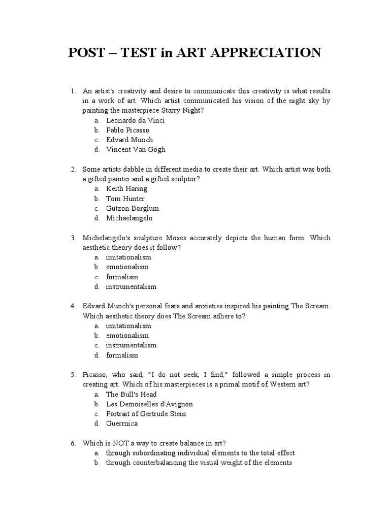 Art Appreciation Post-Test Overview | PDF | Beauty | Paintings