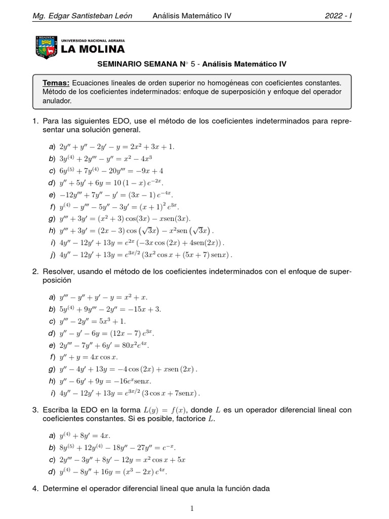 Seminario - Semana5 2022 1 | PDF | Matemáticas Aplicadas | Álgebra