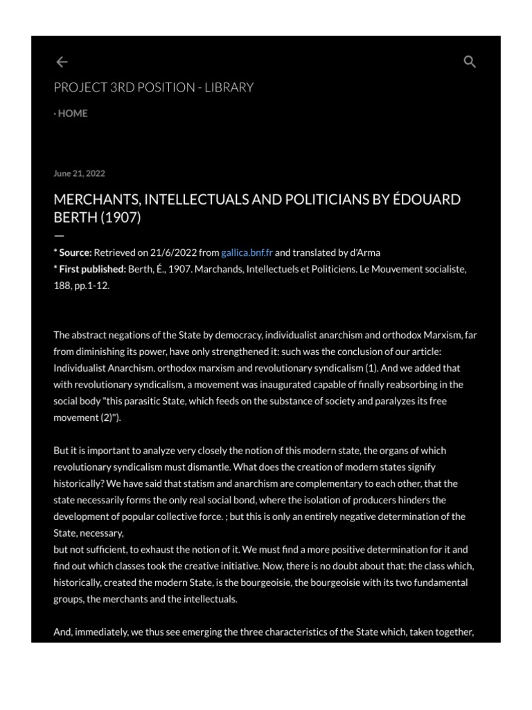 Merchants, Intellectuals and Politicians by Édouard Berth (1907) | PDF | Bourgeoisie | Karl Marx