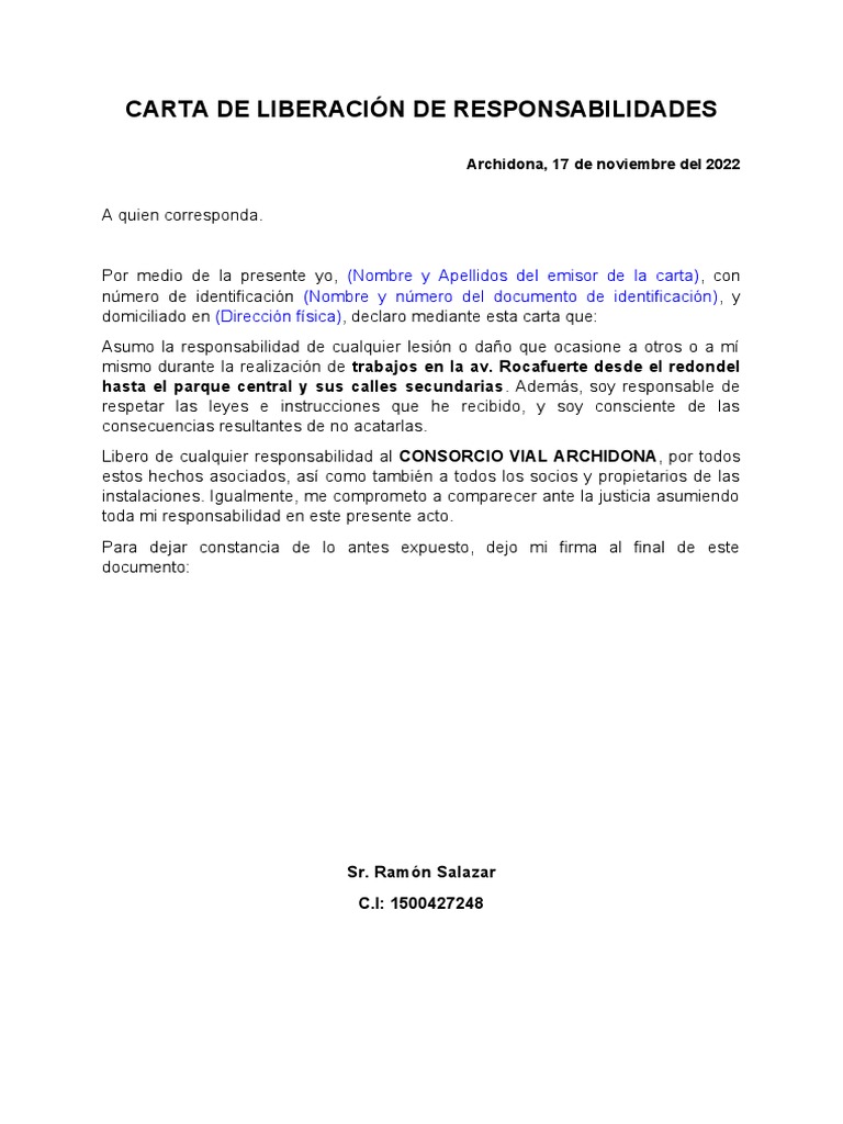 Carta de Liberacion de Responsabilidades | PDF | Política | Ciencias sociales