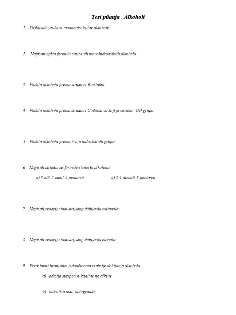 6.test Pitanja - Alkoholi | PDF
