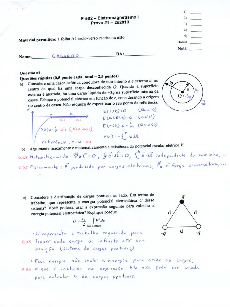 Prova 1 Eletromagnetismo | PDF