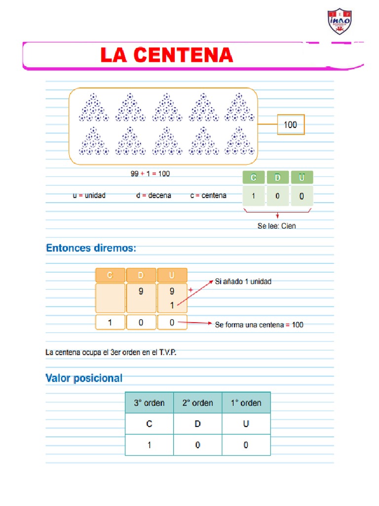 Ficha de Matematica La Centena 1 | PDF