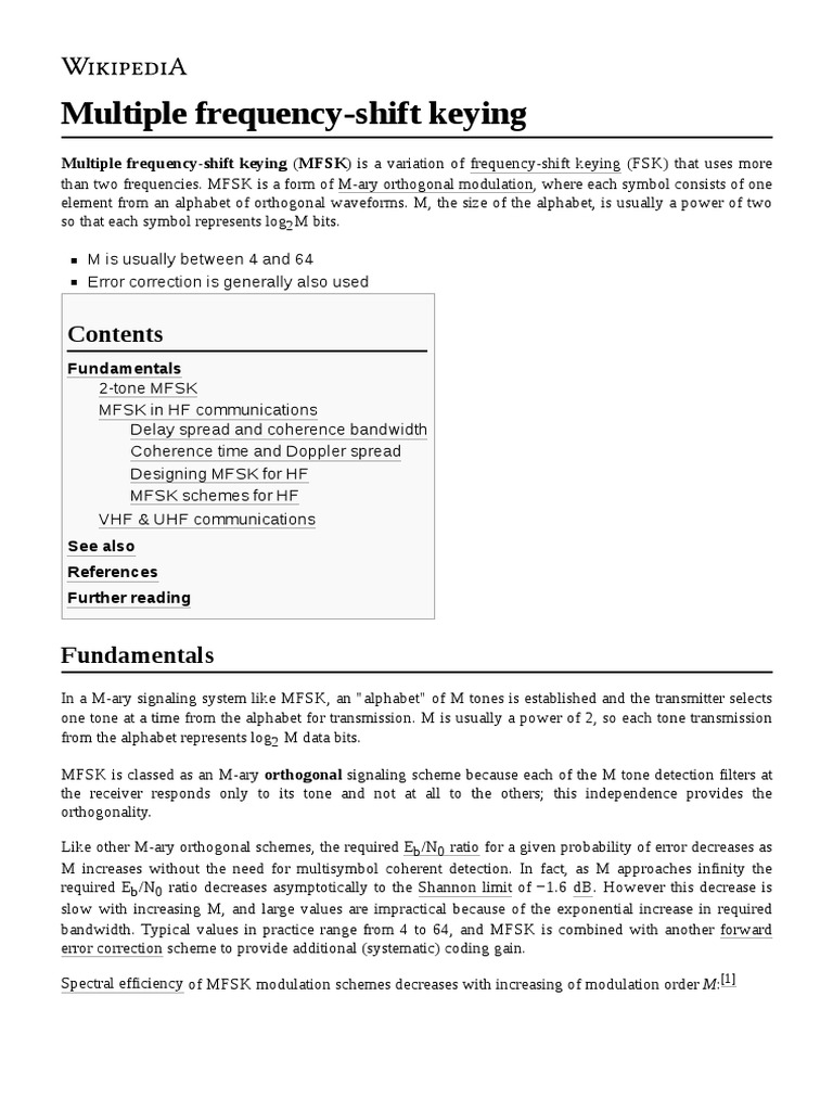 Multiple Frequency-Shift Keying | PDF | Communication | Information And ...