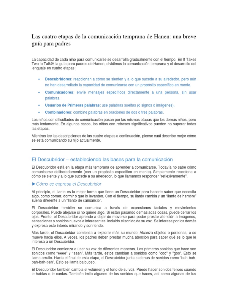 Metodo Hanen - Etapas de La Comunicacion | PDF | Comunicación ...