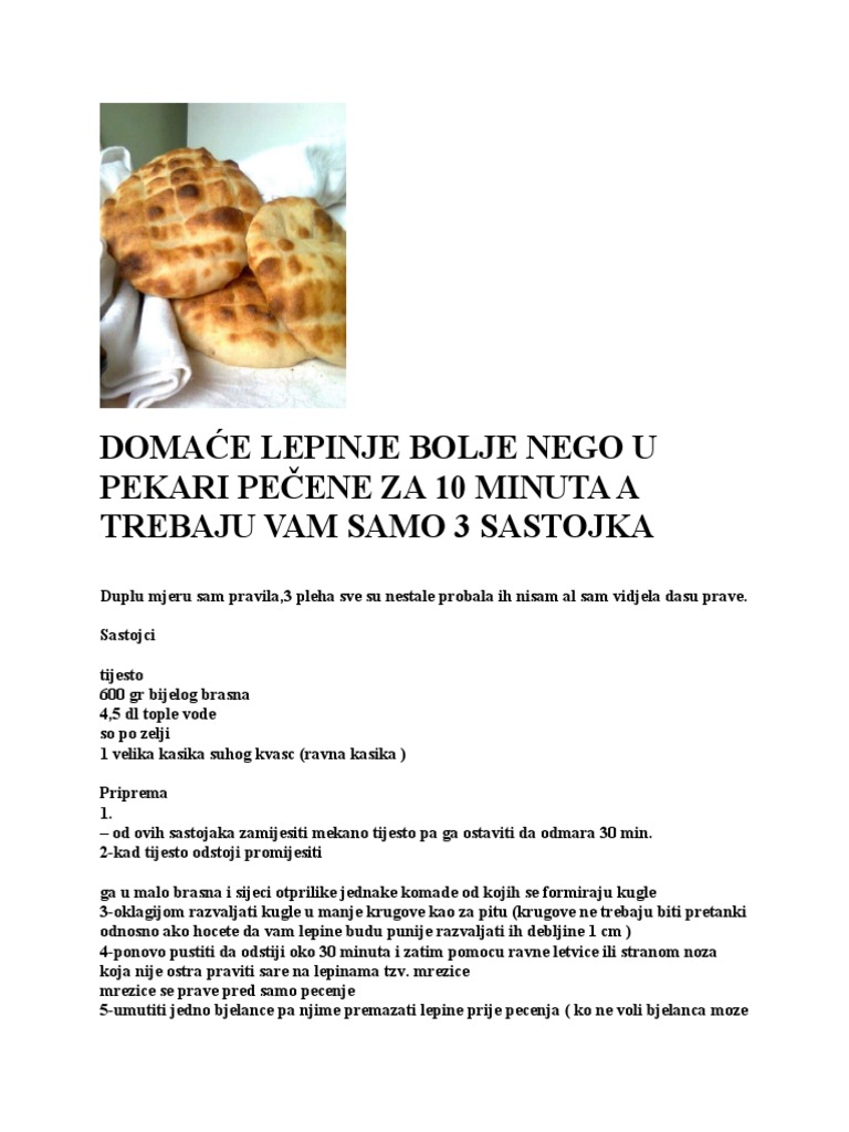 Domaće Lepinje Samo 3 Sastojka | PDF