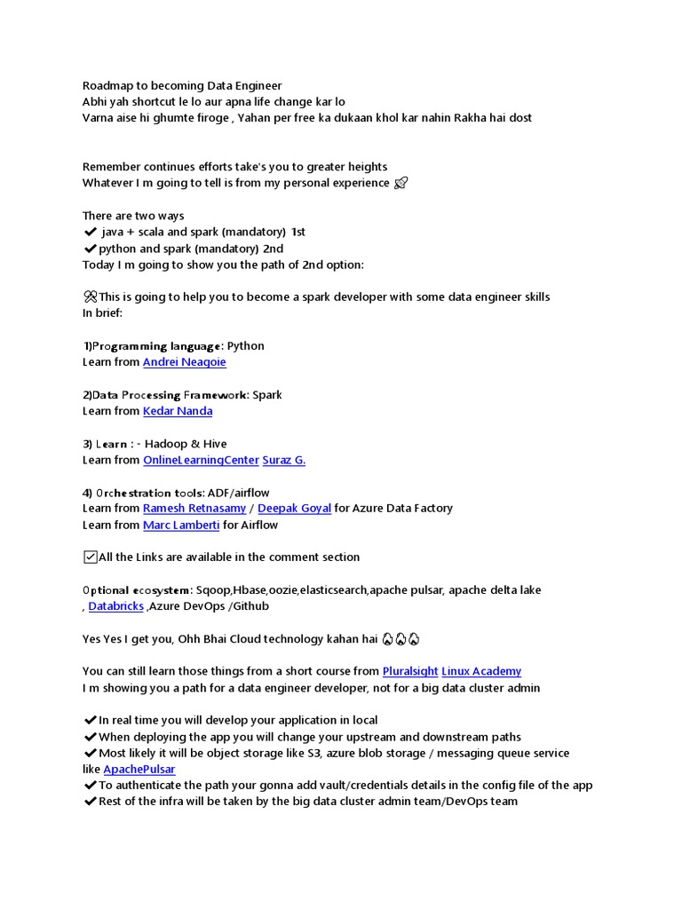 Roadmap To Becoming Data Engineer | PDF