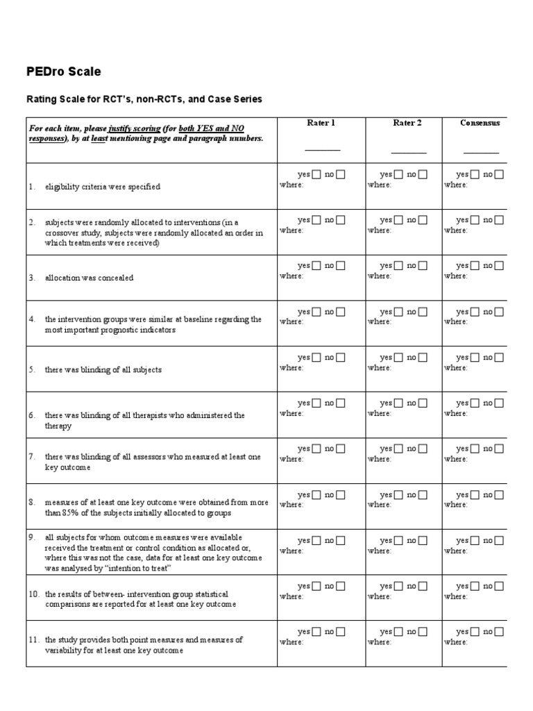 PEDro Scale Checklist for RCT Quality | PDF