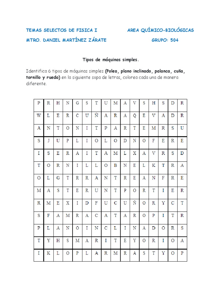 Sopa de Letras Maquinas Simples | PDF