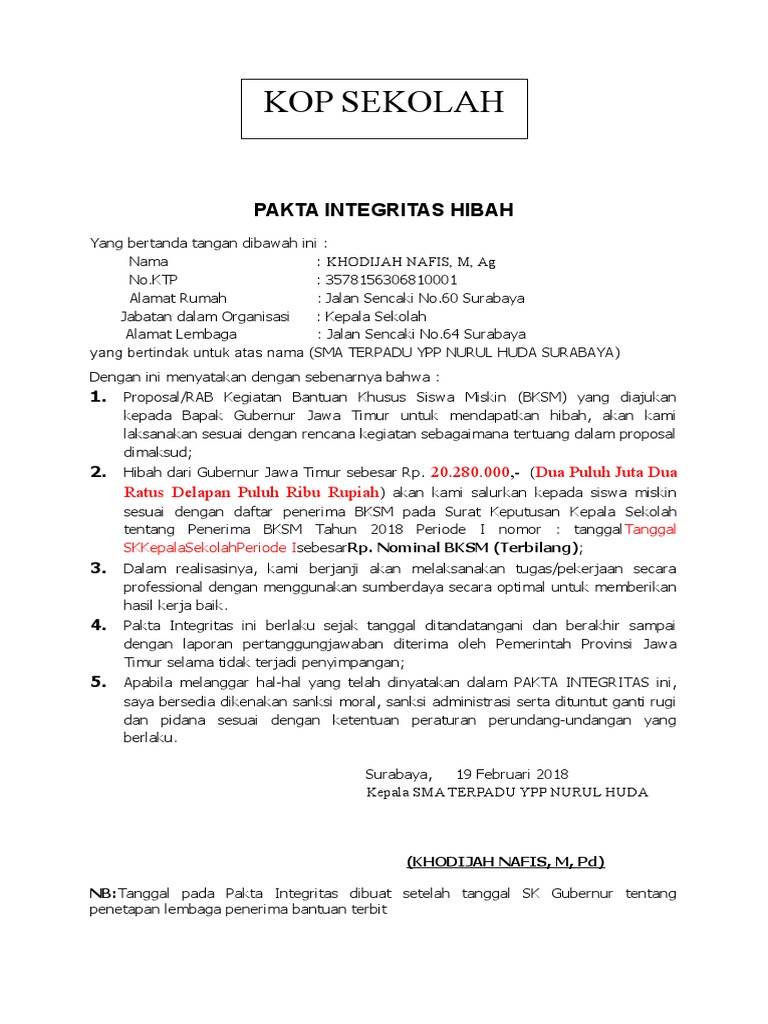 Format Pakta Integritas Hibah | PDF | Karier & Perkembangan | Ilmu Sosial