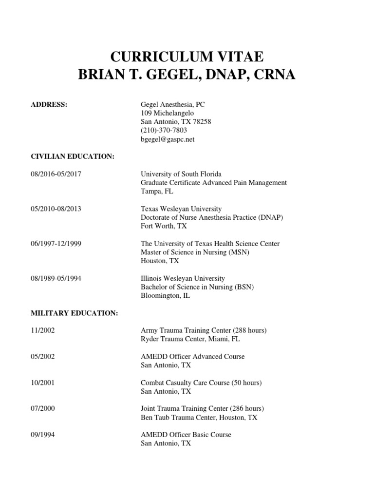 Brian Gegel CV | PDF | Health Sciences | Medicine
