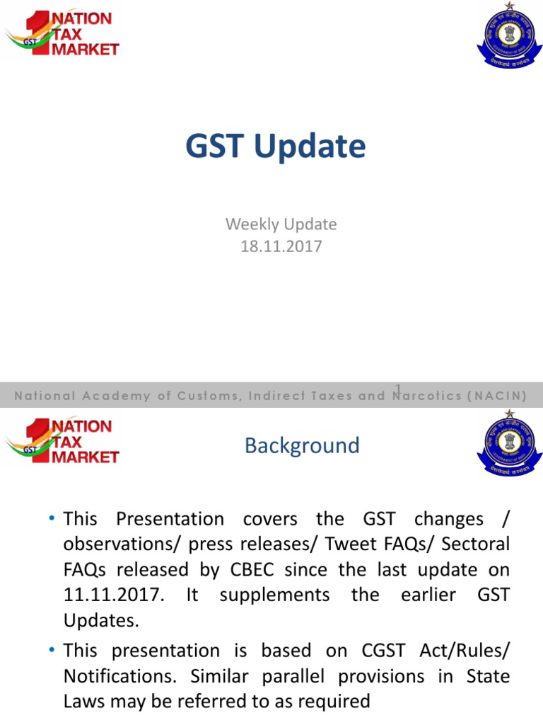 Weekly GST Update: Summary of Notifications and Circulars Issued on 18 November 2017 | PDF ...
