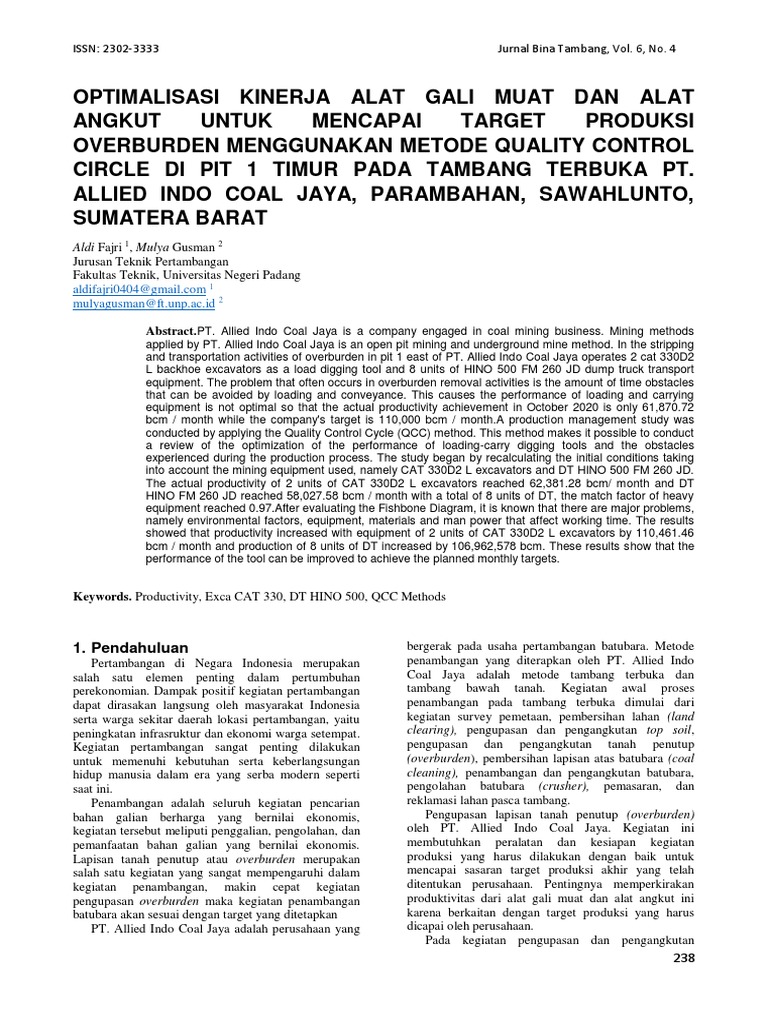 OPTIMALISASI KINERJA ALAT GALI MUAT DAN ALAT | PDF | Coal | Mining