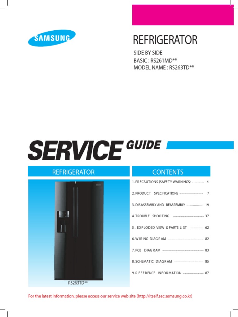 RS263TD Samsung Service Manual | PDF | Refrigerator | Home Appliance