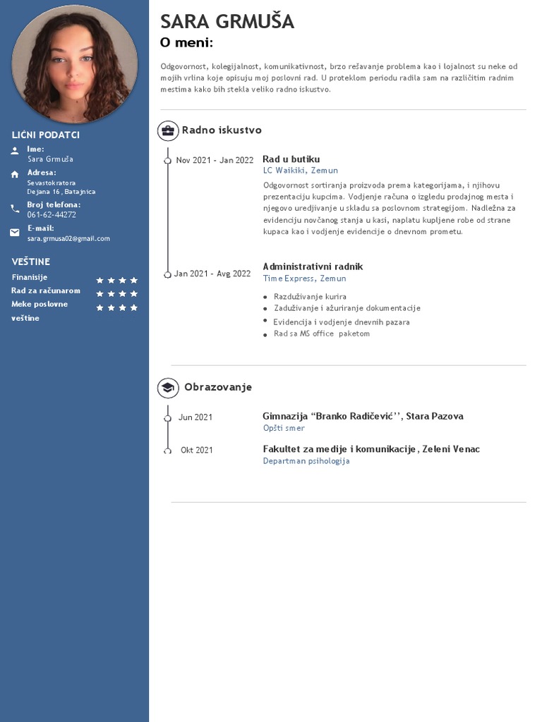 CV Sara Grmusa | PDF
