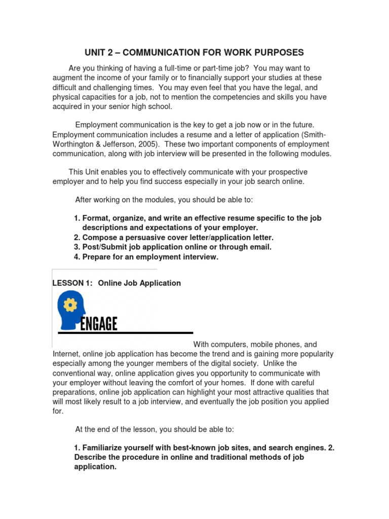 Unit 2 - Communication For Work Purposes | PDF | Résumé | Job Interview