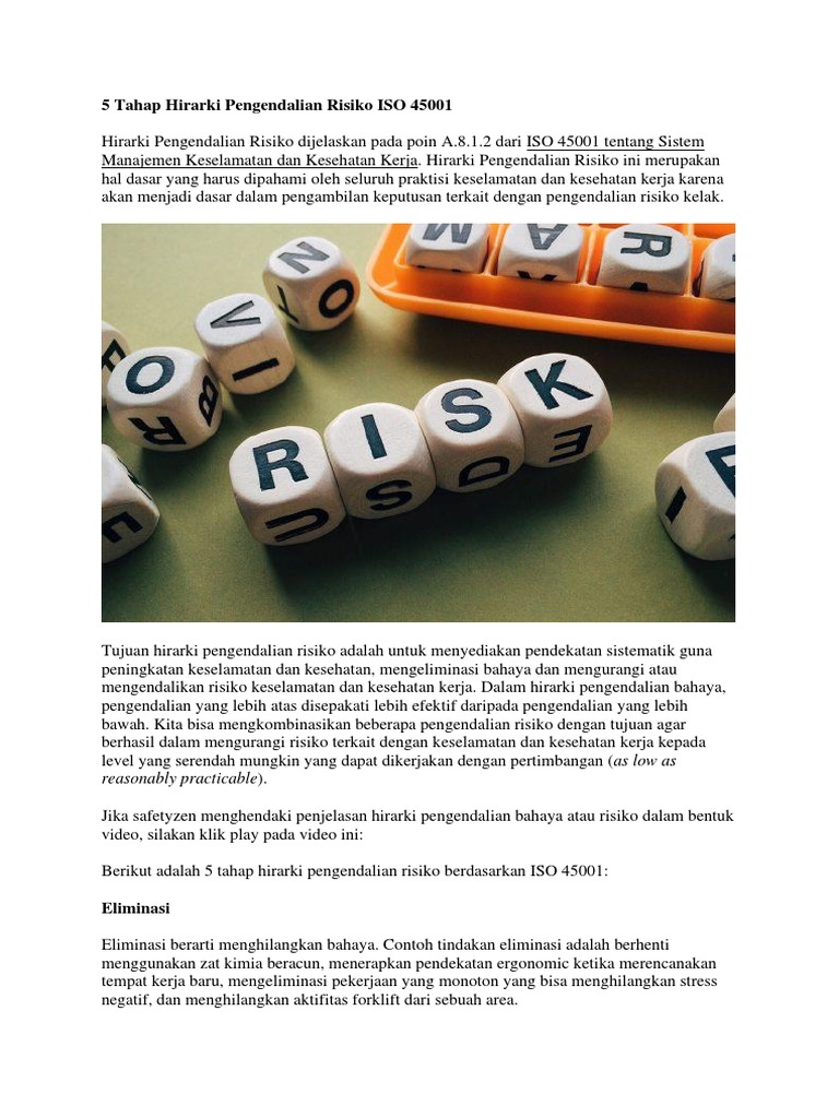 5 Tahap Hirarki Pengendalian Risiko ISO 45001 | PDF