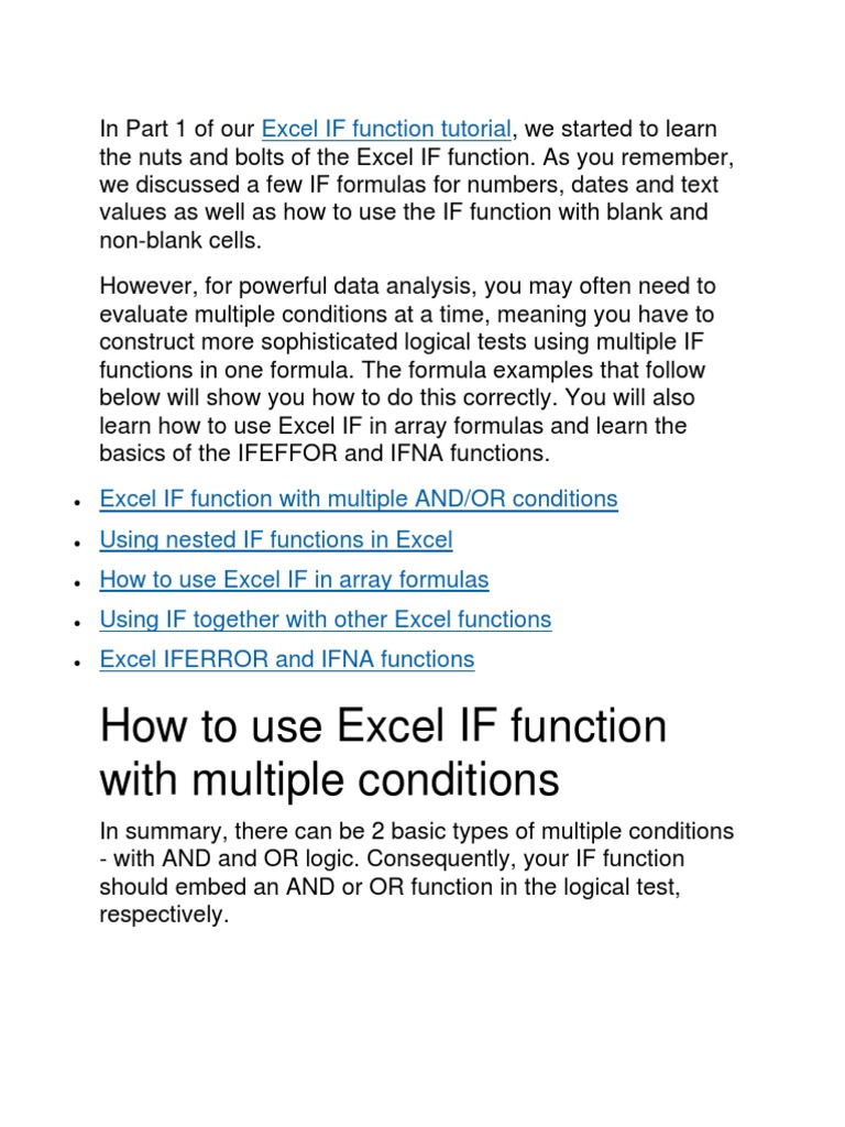 Mastering Excel If Functions A Comprehensive Guide To Using Logical Functions With Multiple