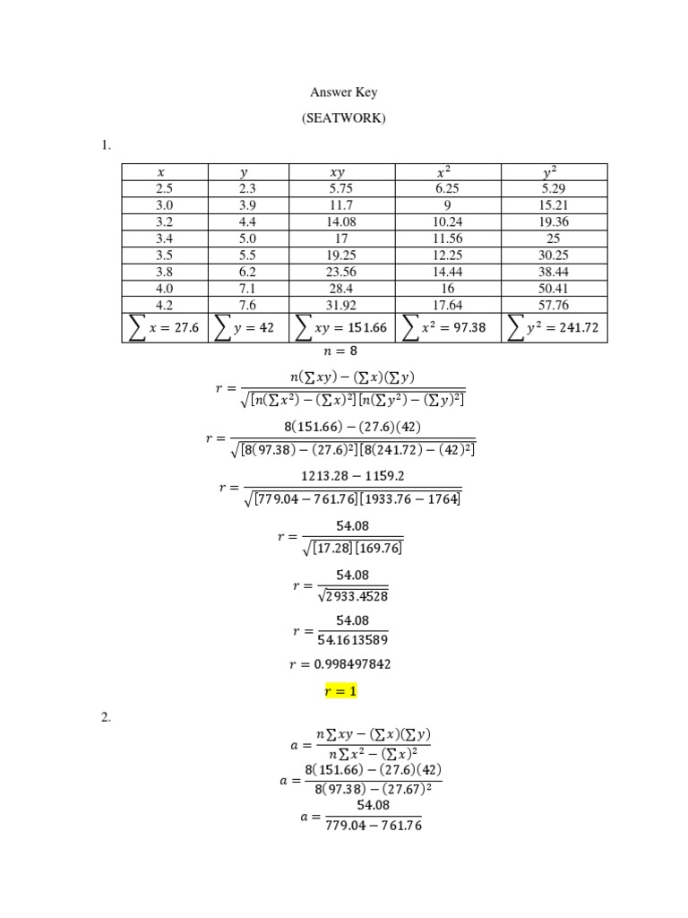 Answer Key (Final Term Seatwork) | PDF