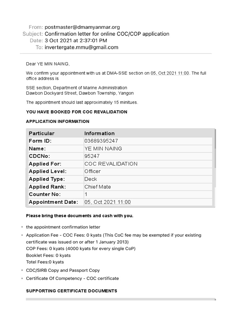 Confirmation letter | PDF