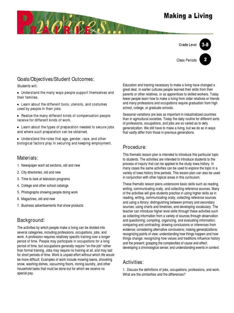 Making A Living | PDF | Lesson Plan | Teachers