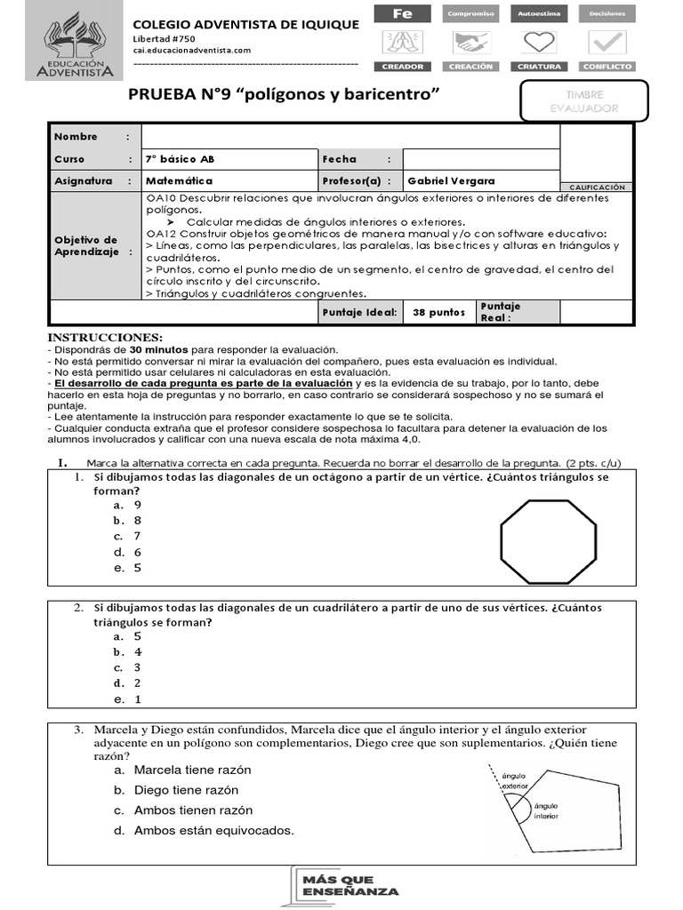Prueba Poligonos y Baricentro | PDF | Triángulo | Formas geométricas