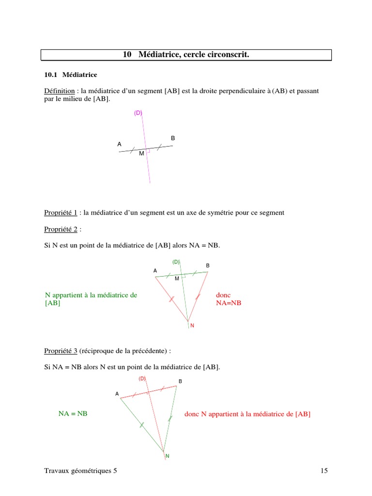 Médiatrice et cercle circonscrit en géométrie | PDF