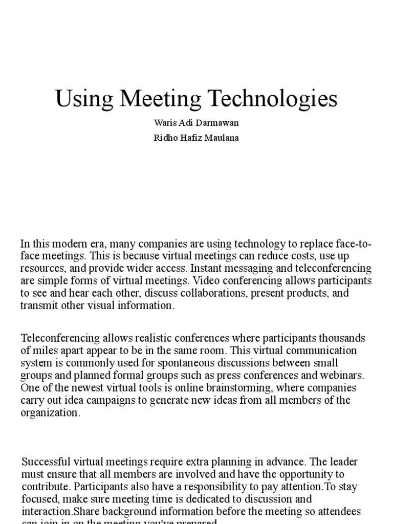 Using Meeting Technologies | Download Free PDF | Web Conferencing | Computing