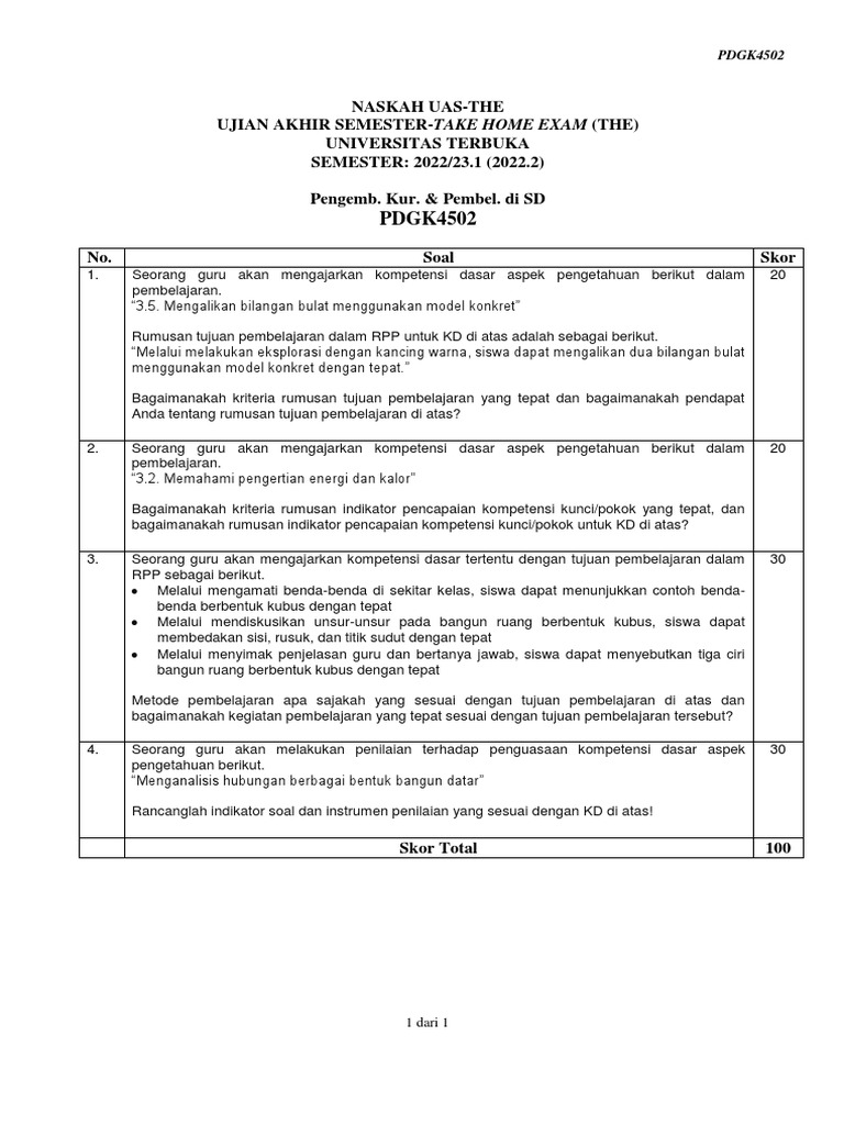 Naskah PDGK4502 The 1 BUTUH JAWABAN 081273324559 | PDF