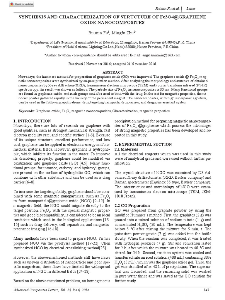 Synthesis And Characterization Of Structure Of Fe3o4 Graphene Oxide